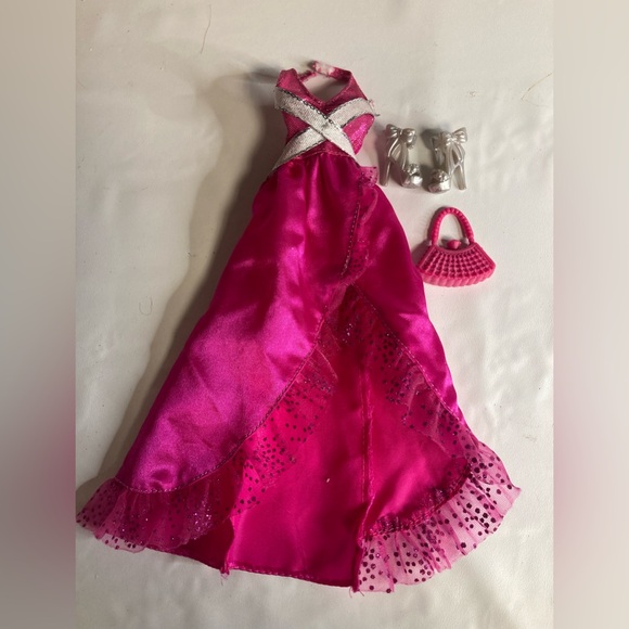Barbie | Toys | Barbie Clothes Pink Satin Beauty Queenpromprincess Gown ...